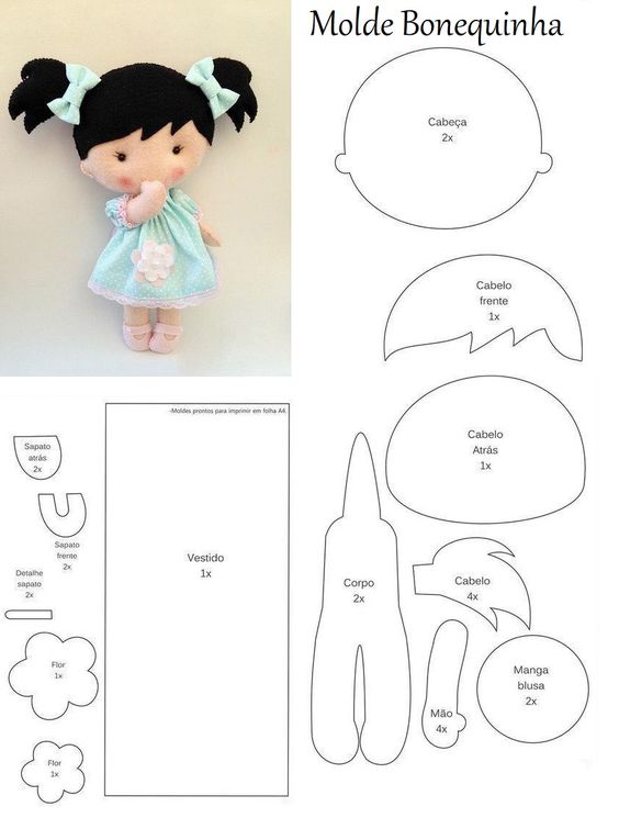 Bonecas de feltro com molde