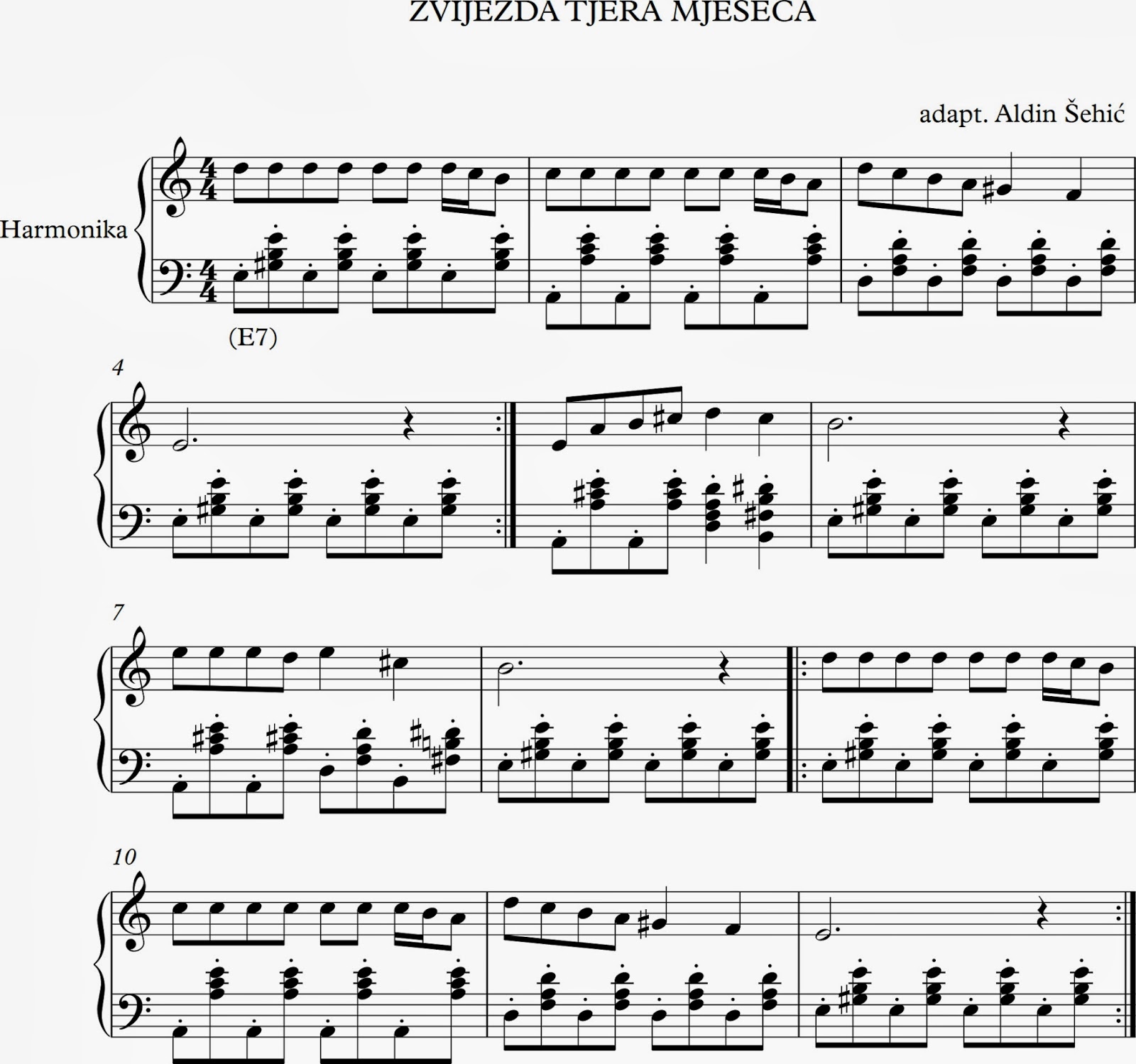 Ulicamamo: Zvijezda tjera mjeseca - notni zapis