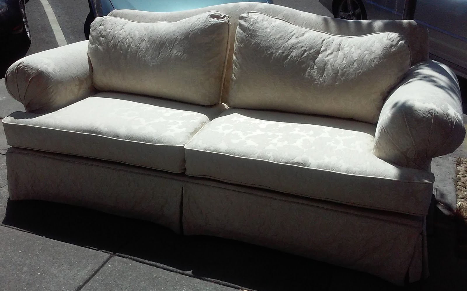 UHURU FURNITURE & COLLECTIBLES: SOLD **REDUCED** Levitz Beige Brocade ...