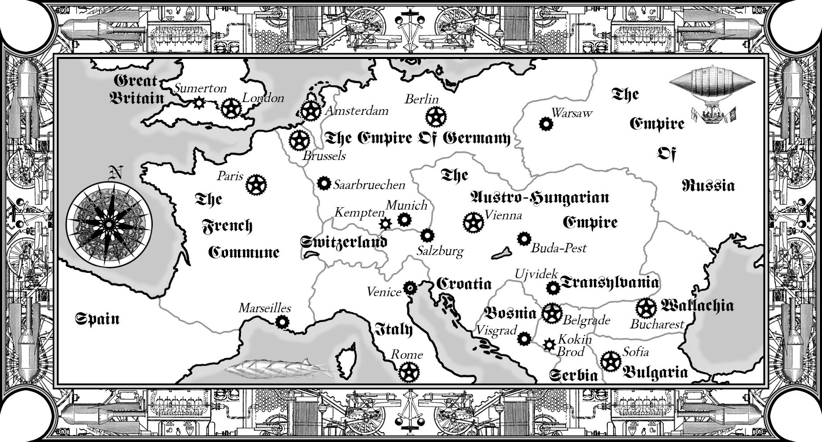 Frank Chadwick's Space:1889: Forever Engine - A Map of Europe