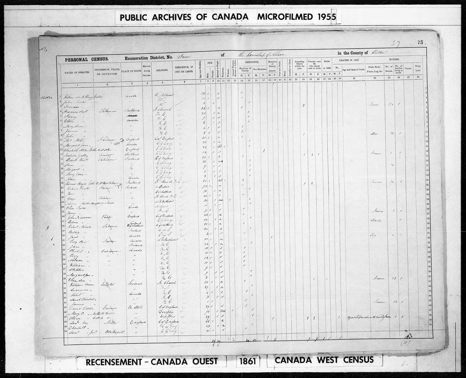 Olive Tree Genealogy Blog: 1861 Canadian Census Online at Library and ...