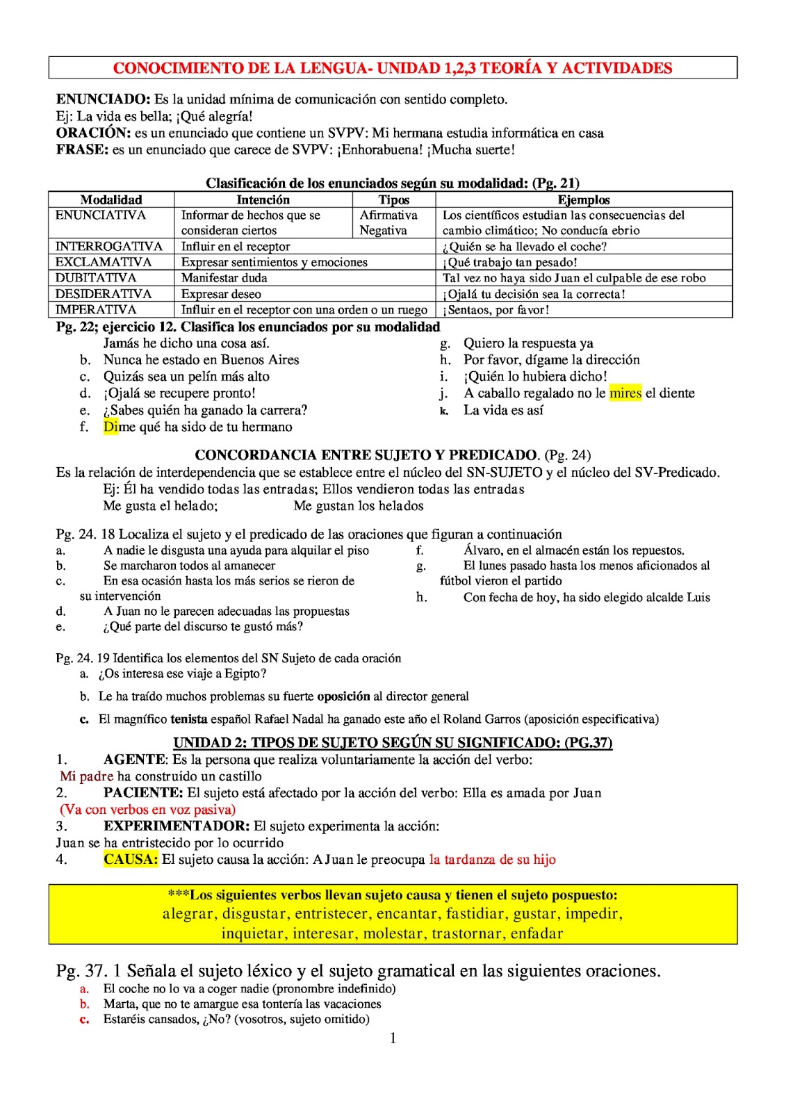 Lengua y literatura castellana ESO y BACHILLERATO: Ejercicios de sintaxis para imprimir