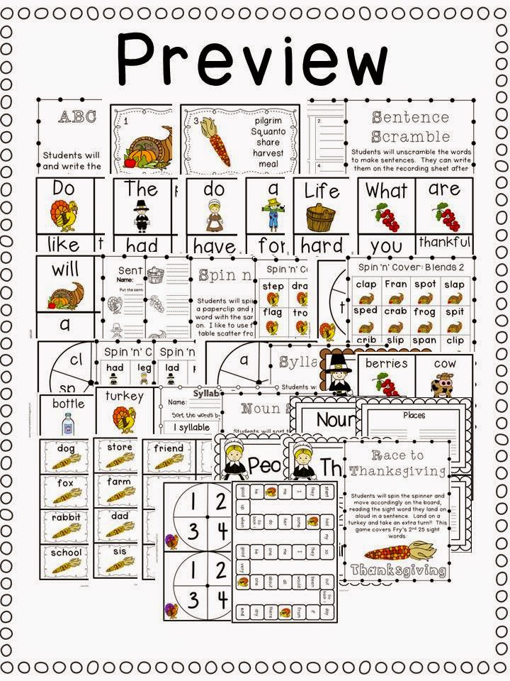 Mrs. Wheeler's First Grade Tidbits: Thanksgiving Literacy Centers