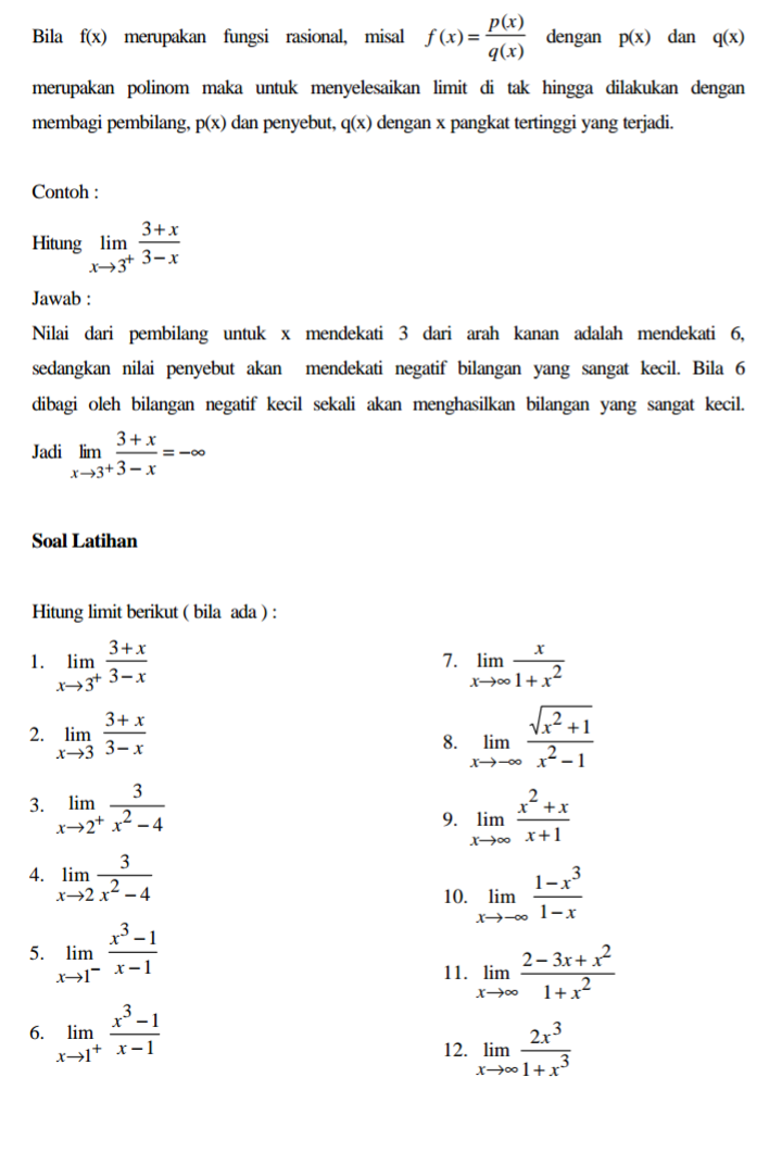 Materi Kalkulus 4 : Limit Tak Hingga dan Limit Di Tak Hingga ...