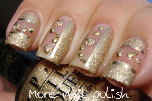 Gold nails just for me featuring shell studs ~ More Nail Polish