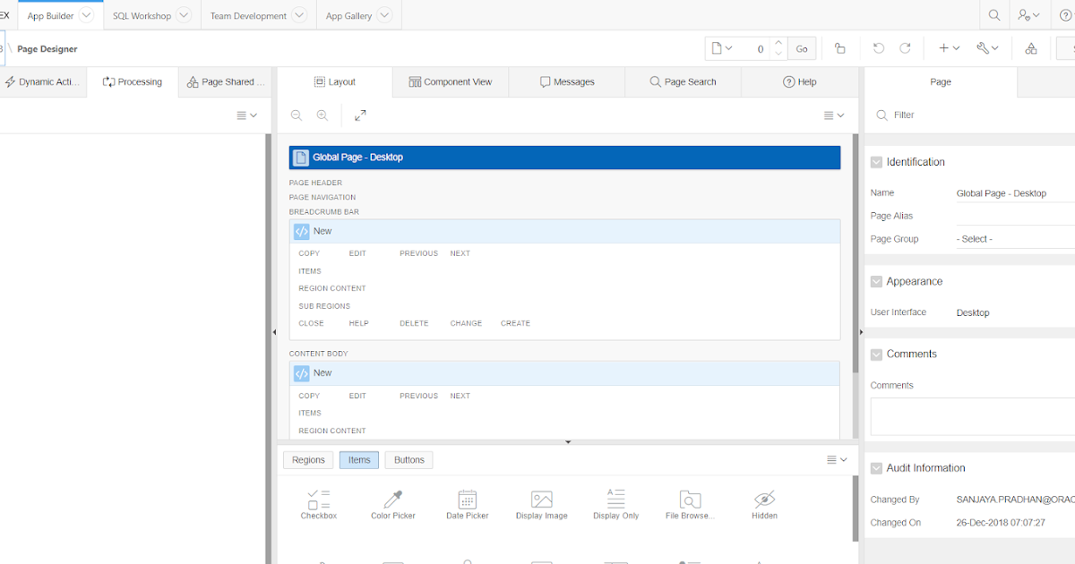 Global Page In Oracle Apex 18.2