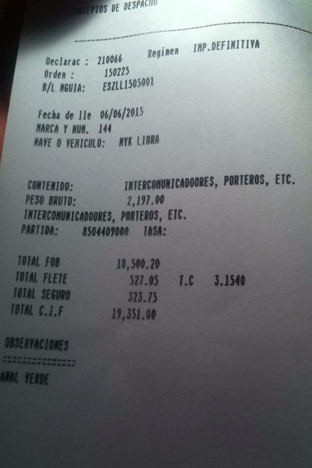 Intercomunicadores Belcom: Partida arancelaria