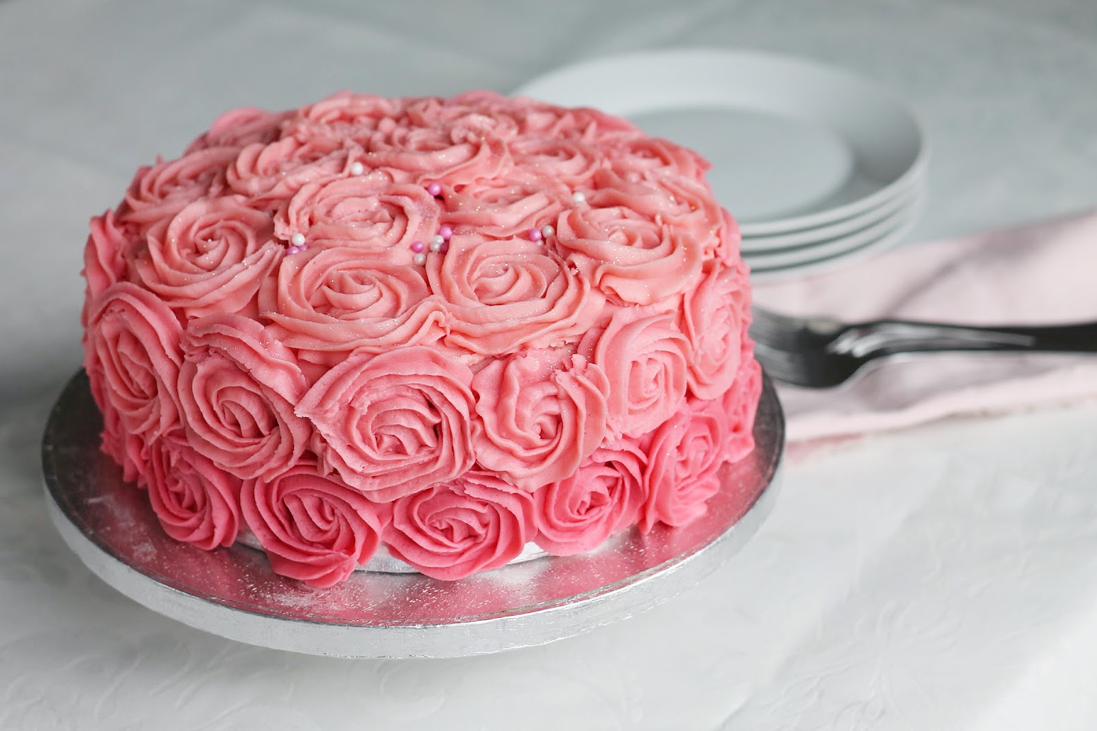 Cake Decorated With Rose Swirls