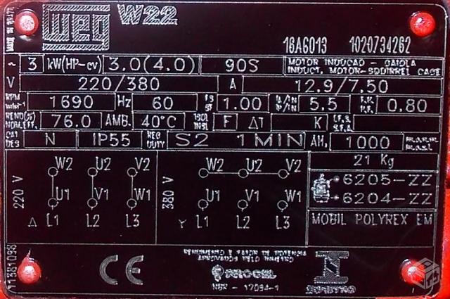 Dados da Placa do motor (Motores trifásico)