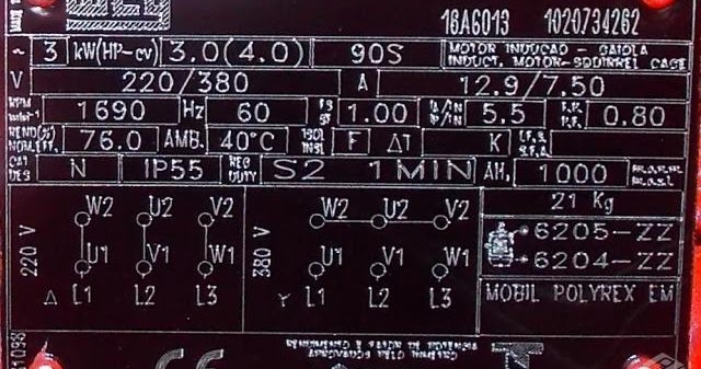 Dados da Placa do motor (Motores trifásico)