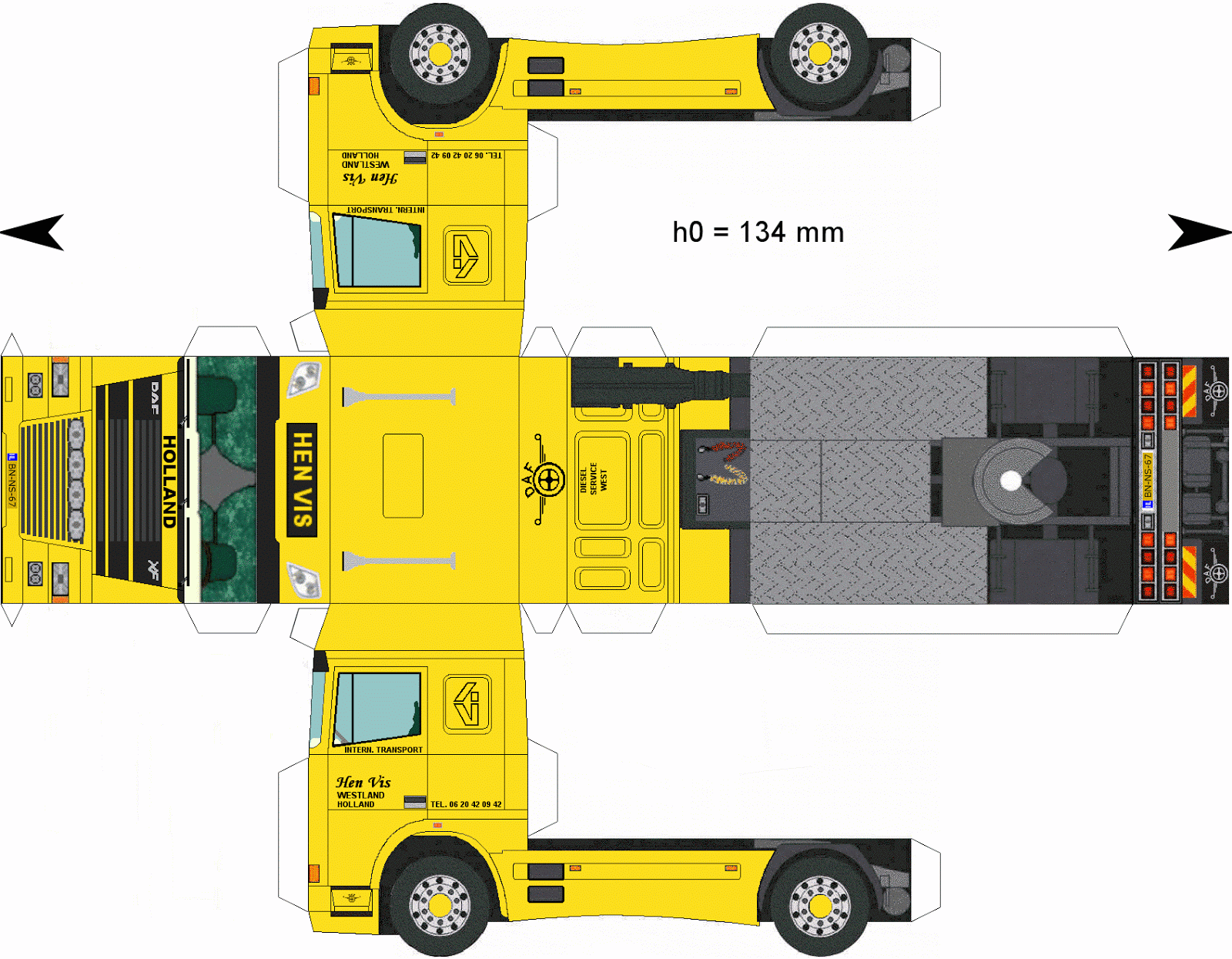 SP. Papel Modelismo: PaperCraft DAF XF Truck - Hen Vis