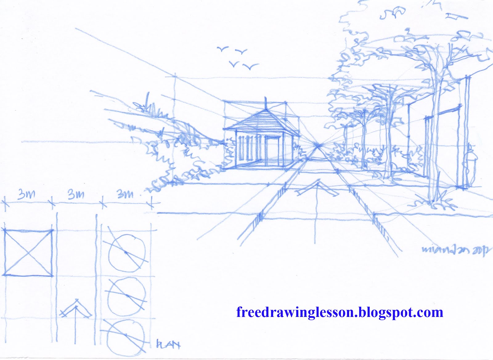 How to draw a landscape scenery | San-Francisco-Chronicle-freedrawinglesson