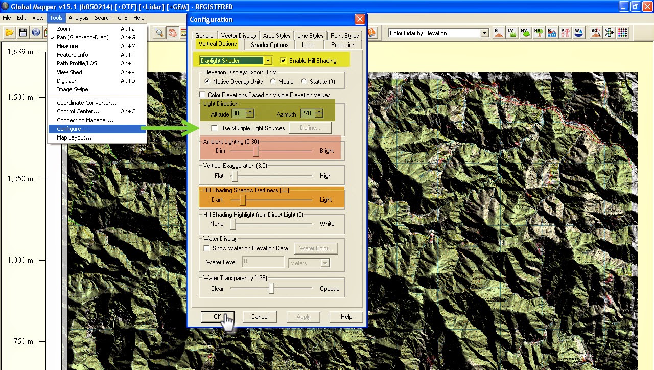 Cartografía Digital: Sombreado de relieve en mapa ráster.