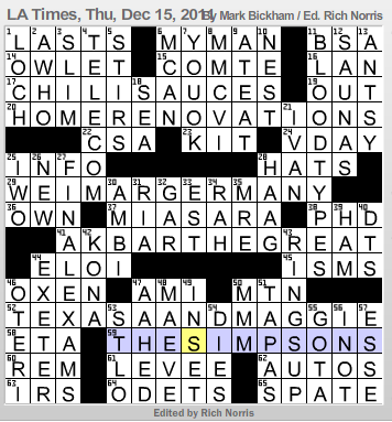 L.A.Times Crossword Corner: Thursday December 15, 2011 Mark Bickham