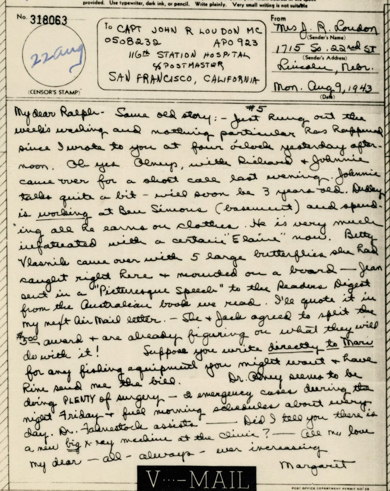 The Loudon World War II Letters: August 9, 1943