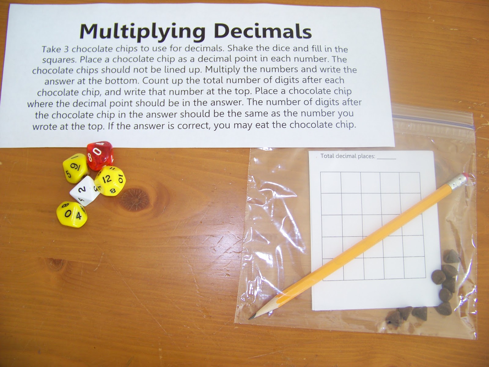 Our Fun Homeschool: Chocolate Chip Decimal Multiplication