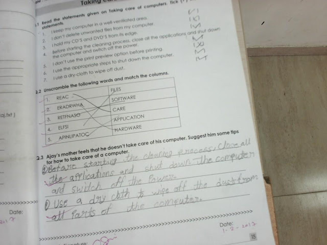 GRADE 3 CH-8 TAKING CARE OF COMPUTER WORKBOOK EXCERCISE