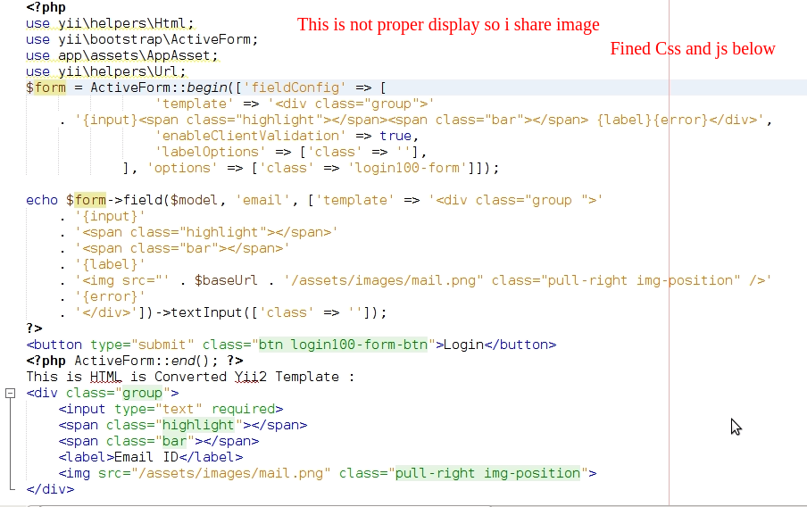 How to Custom Form Field Template in Yii2