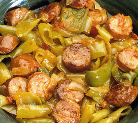 THE TASTE OF GREECE: SPETSOFAI-SAUSAGES WITH BELL PEPPERS