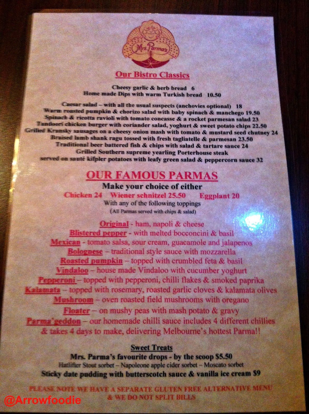 Arrow Foodie: Review - Mrs Parma's