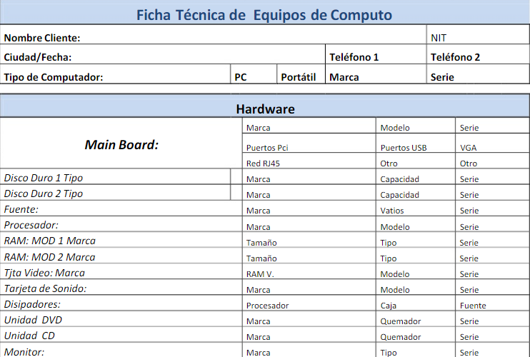 aplicación de seguridad informática : FICHA TÉCNICA DE UNA COMPUTADORA