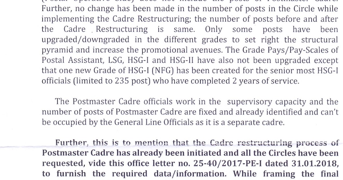 Directorate detailed reply to AIAPS regarding Postmaster cadre ...