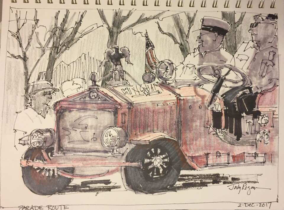 Jody Regan Paints: "Parade Route" mixed 9 x 12 Daily Drawing 63