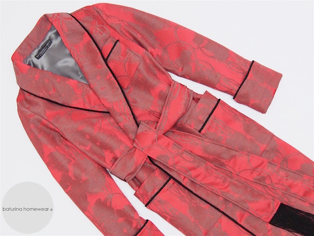 Men's Luxury Red Cotton Robe, Warm Silk-Lined Long Dressing Gown