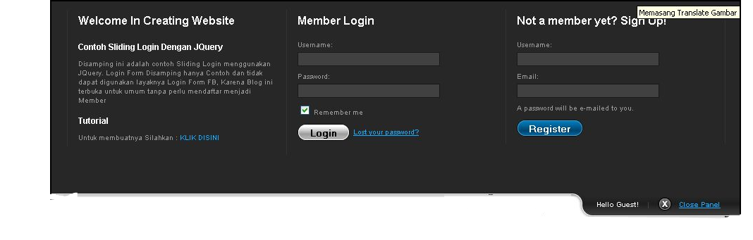 Membuat Panel Login Efek Slide