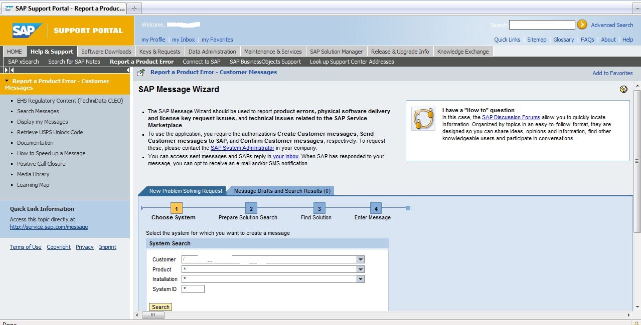 SAP Basis Tutorials: How to create an Oss message