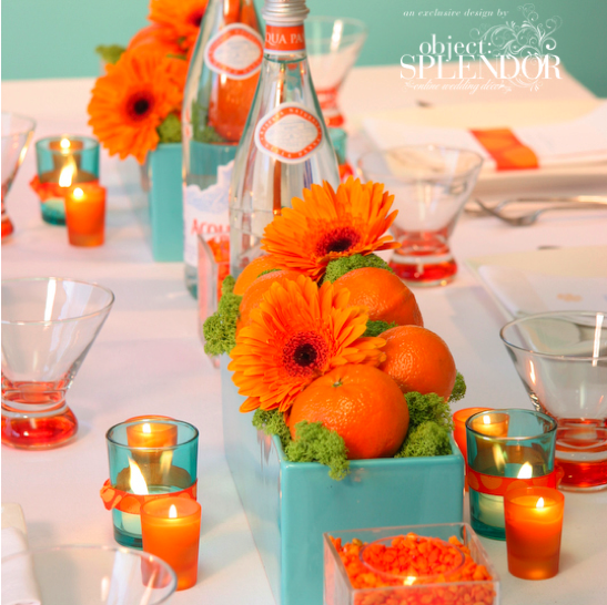 Colores para la mesa: turquesa y naranja