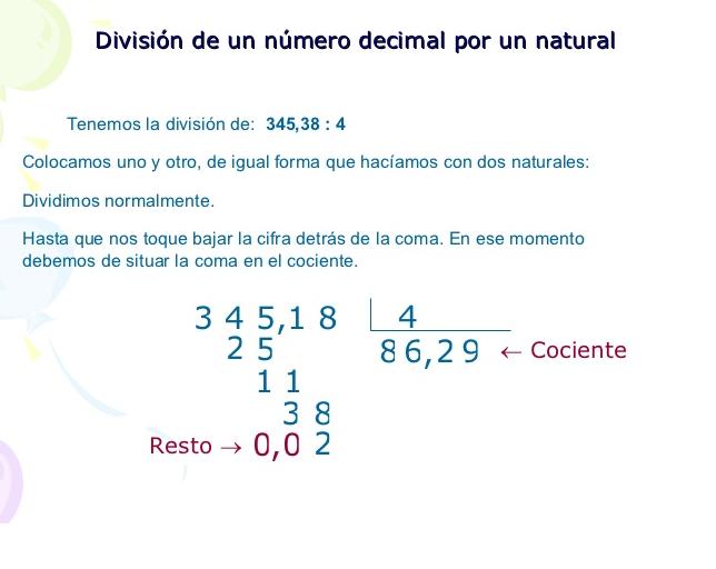 MATEMÁTICAS EN PRIMARIA: Tema 7. División de un número decimal entre un ...