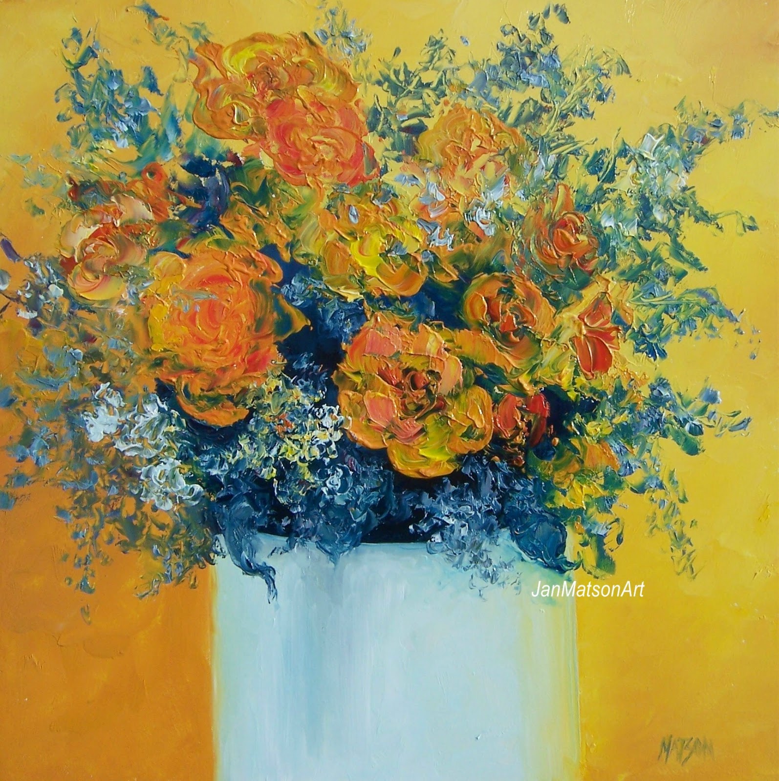 Jan Matson Art: Etsy art, Impressionist paintings, 'Yellow Roses'