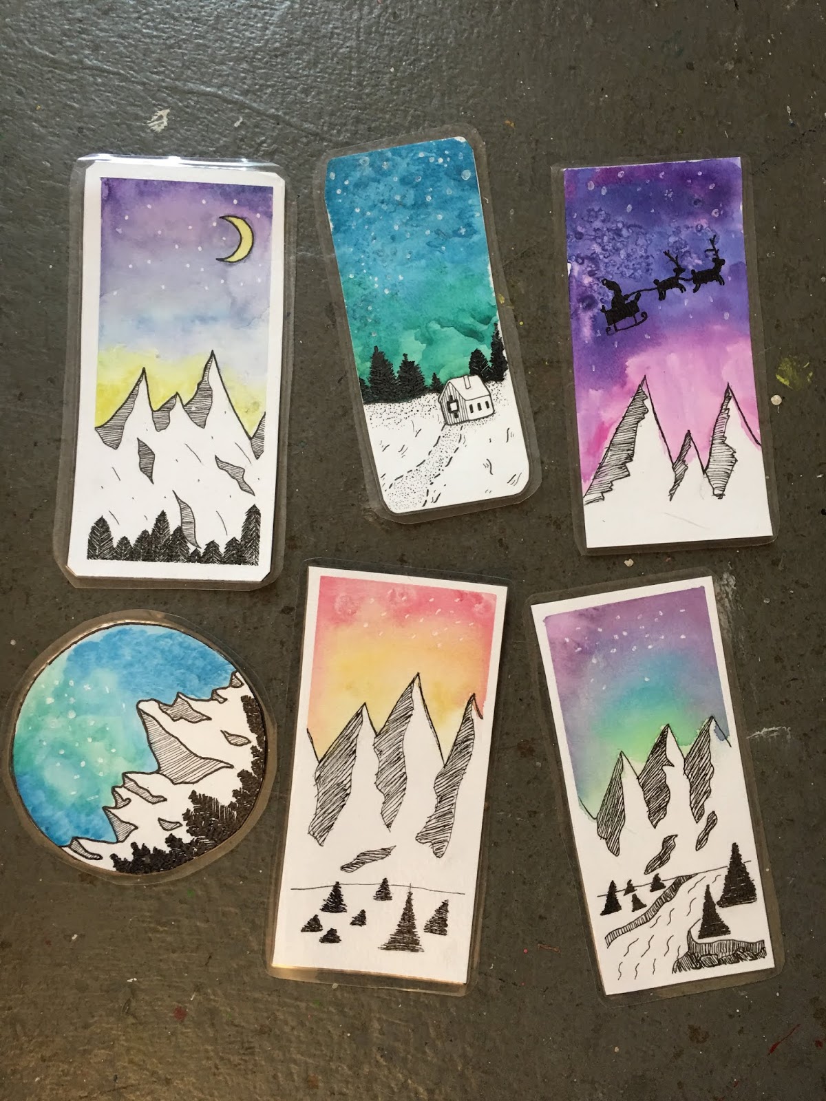 Art Room Britt: Jen Aranyi Mountain-scape Mixed-Media Illustrations