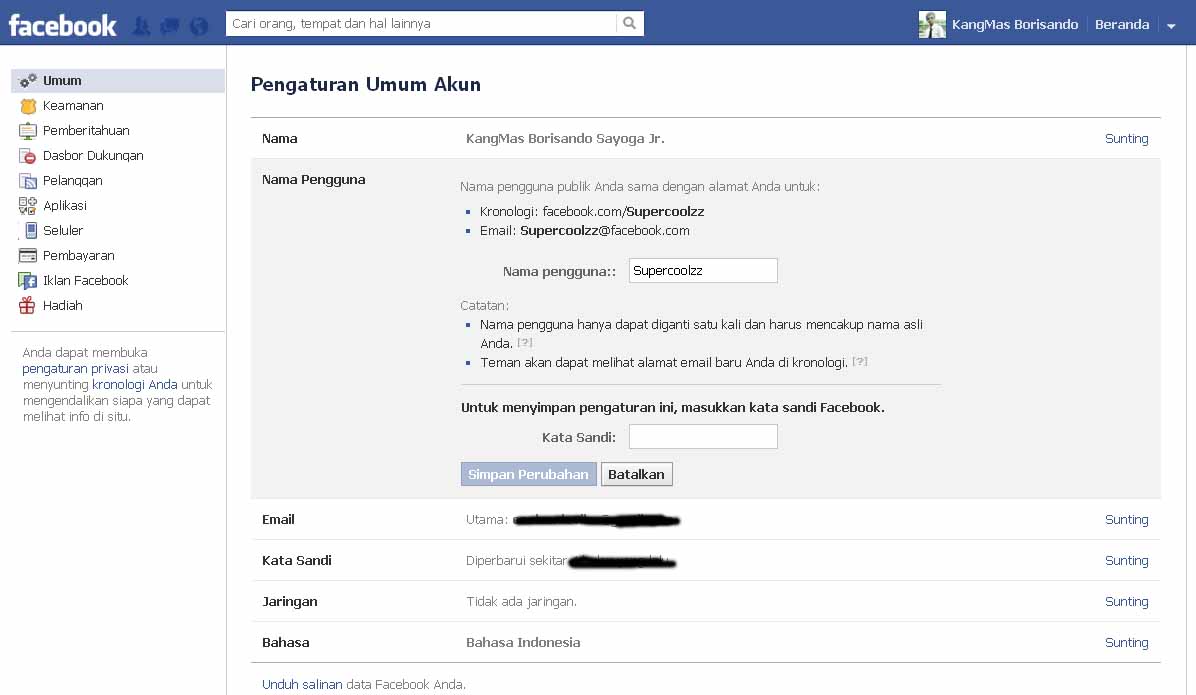 Cara Mengganti Username Facebook | Supercoolzz