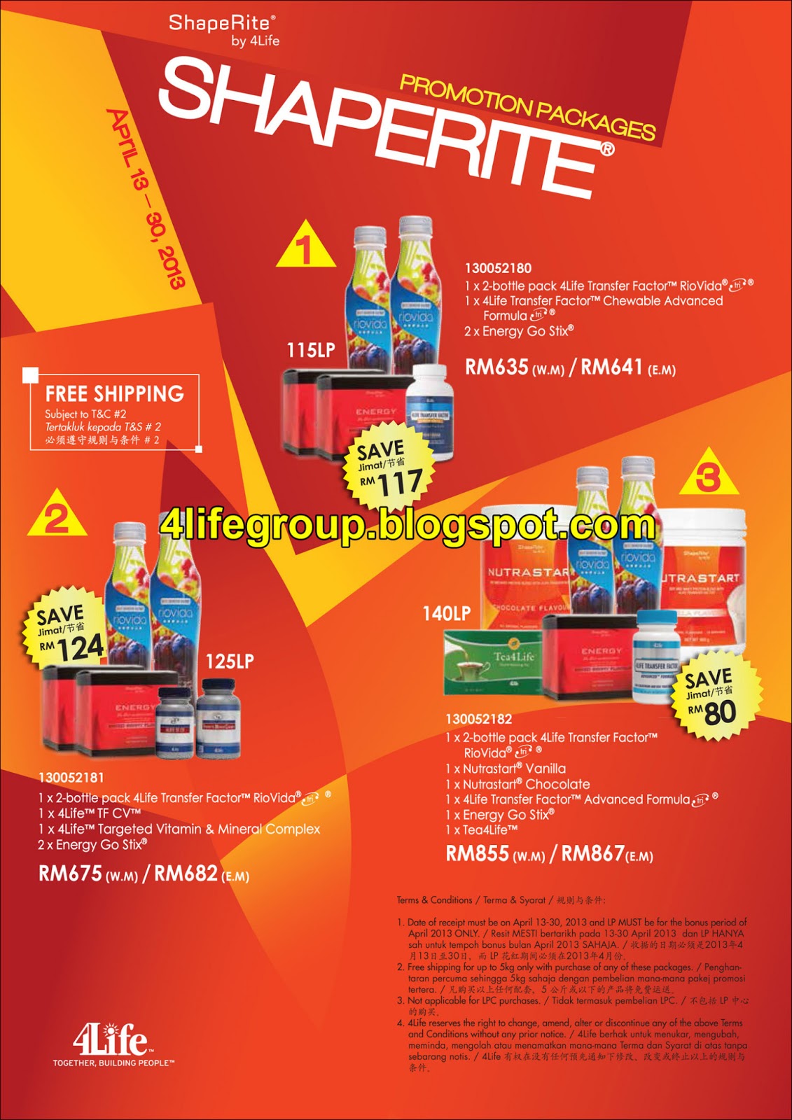 Shaperite Promotion Packages 13 - 30 April 2013 - 4Life Transfer Factor ...