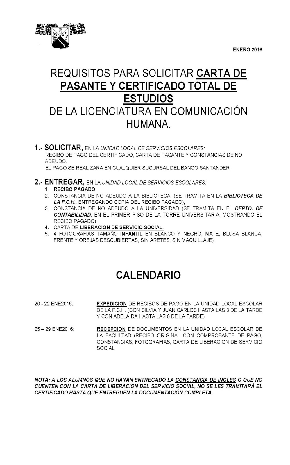 FACULTAD DE COMUNICACIÓN HUMANA: Requisitos para Tramitar Carta de ...