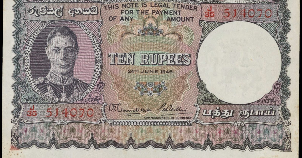 Ceylon 10 Rupees banknote 1945 King George VI|World Banknotes & Coins ...