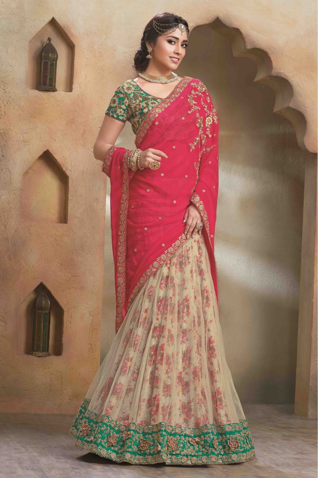 CHIFFON HALF AND HALF DESIGNER PARTY WEAR SAREE