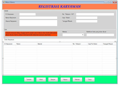 Sampel CRUD Dalam Program Registrasi KaryawanBelajar Visual Studio 2010