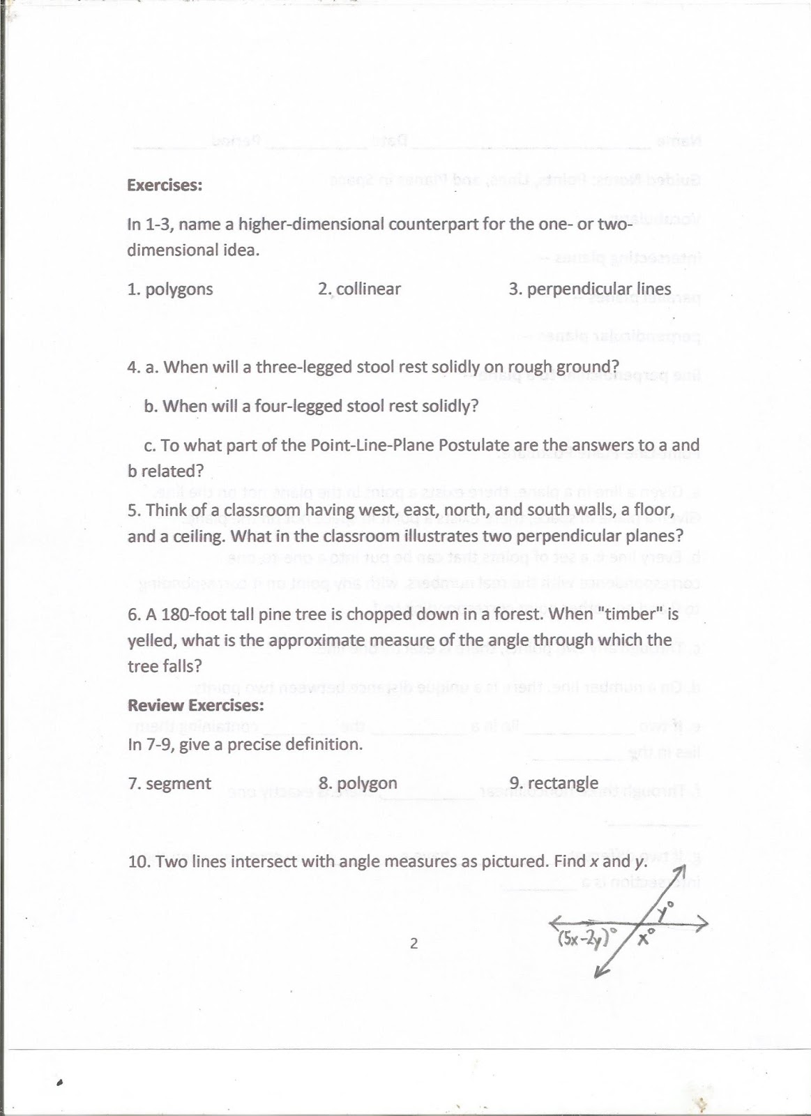 Geometry, Common Core Style: Lesson 9-1: Points, Lines, and Planes in ...
