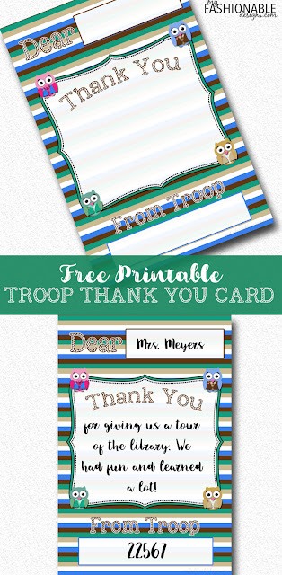 My Fashionable Designs: Free Printable Troop Thank You Card