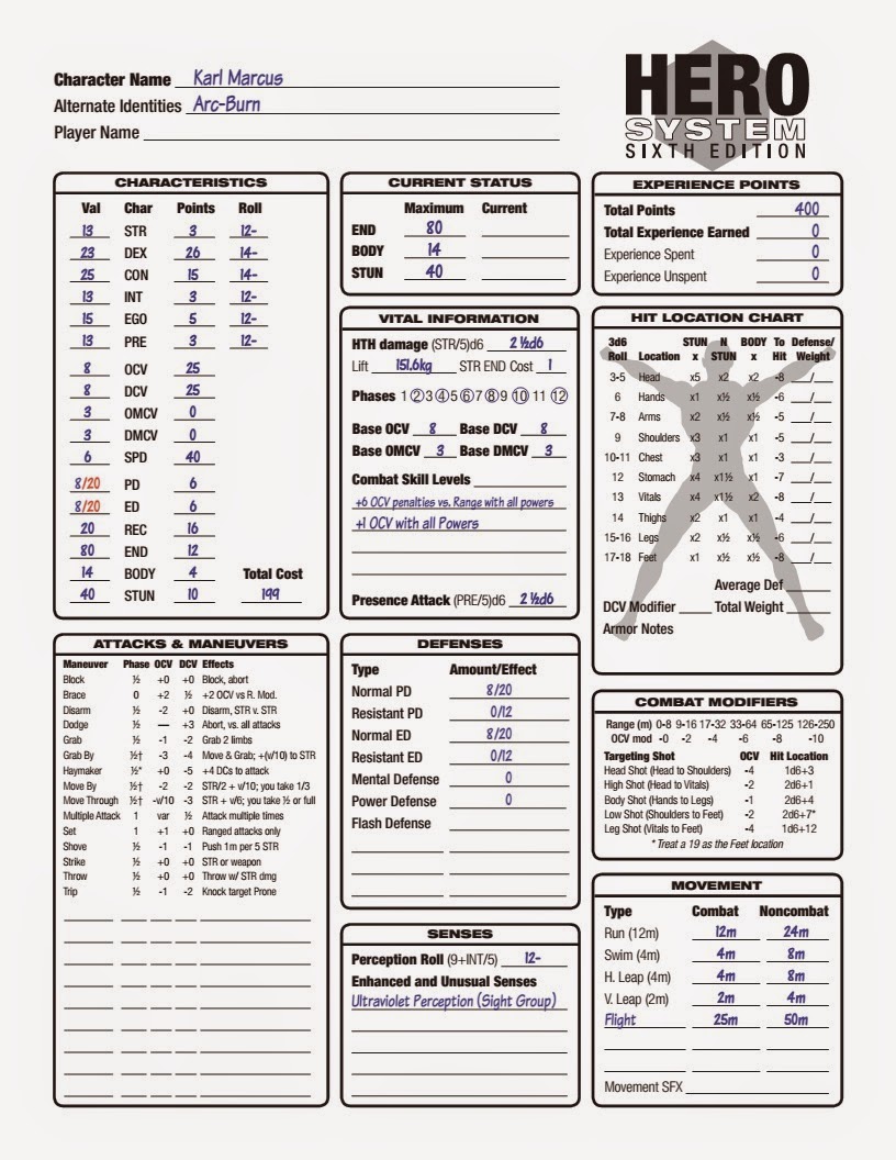 Sean's Gaming Corner: Hero System Character: Arc-Burn