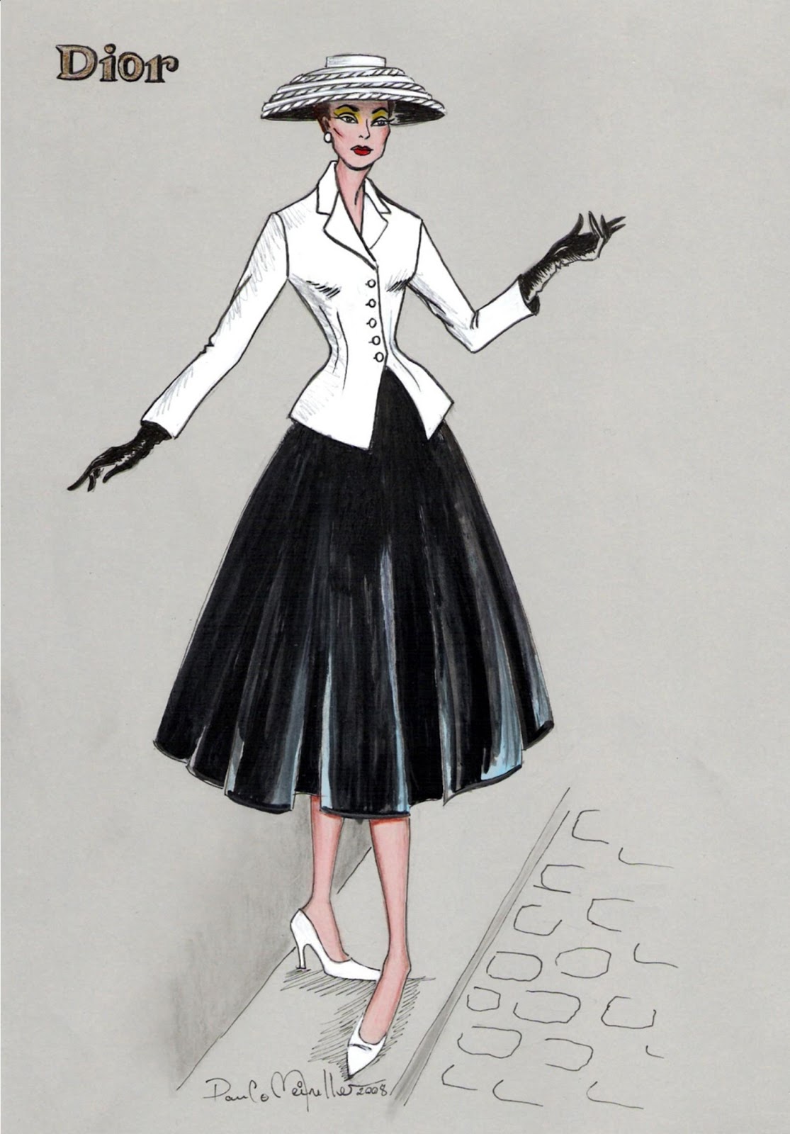 desenho de moda curitiba: Desenho de moda - Anos 40 - Dior new look