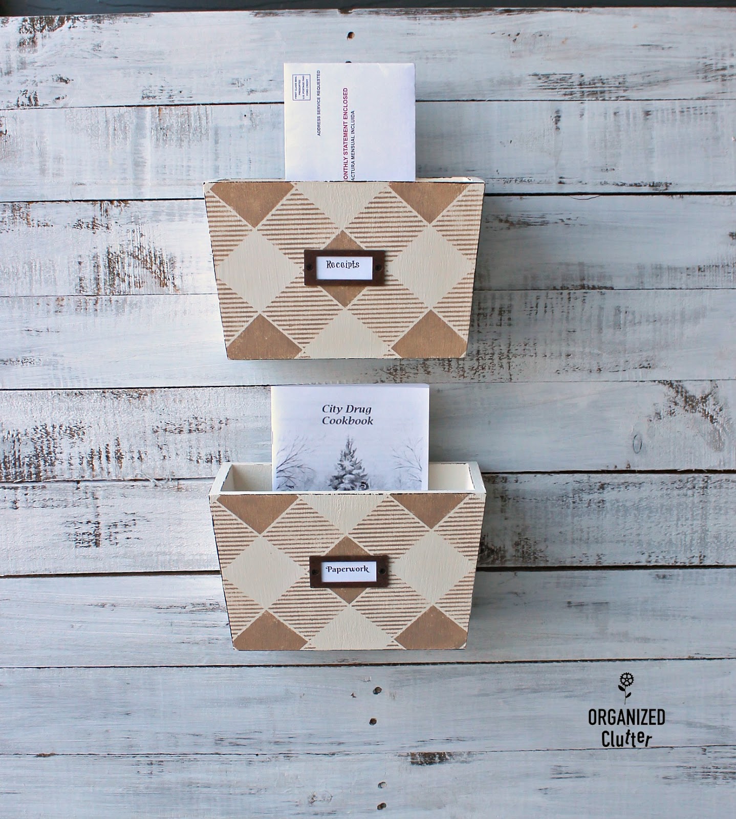 Thrifted and Upcycled Office Wall Bins - Organized Clutter