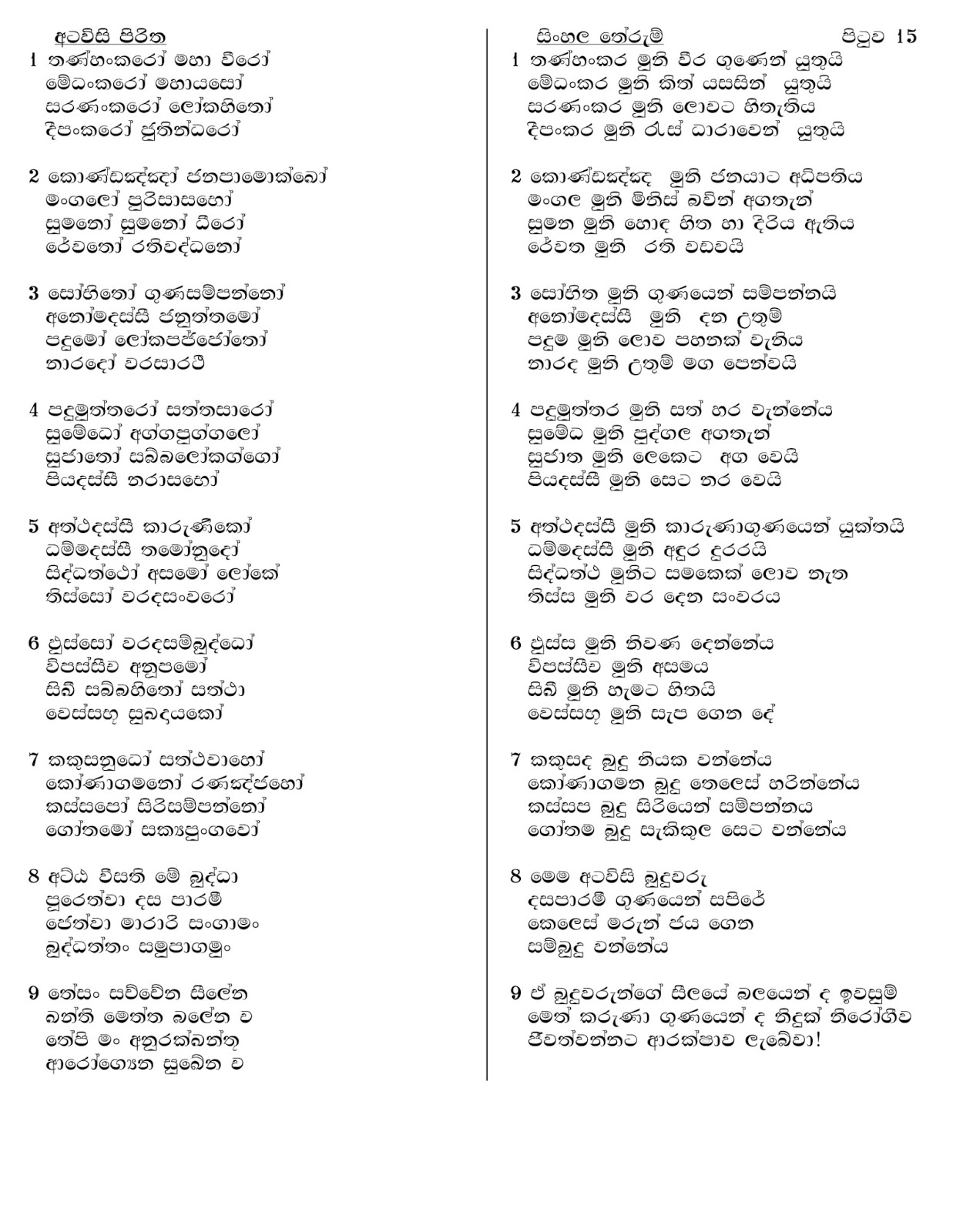 සිංහල තේරුම සහිත බෞද්ධ වන්දනා ගාථා සහිත පිරිත් පොත