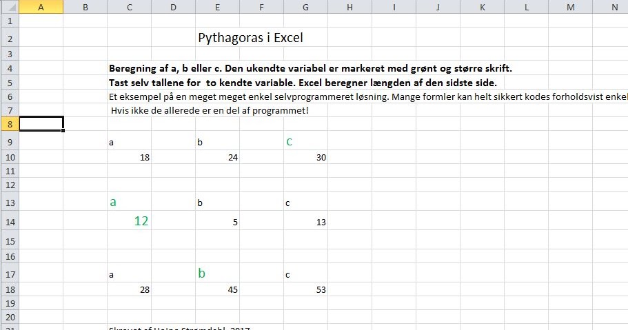 Heine Strømdahl: Pythagoras i Excel - færdig formelberegner