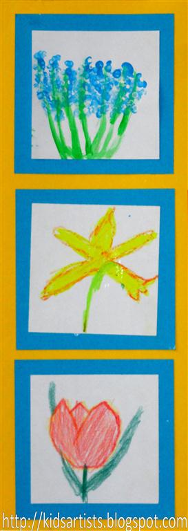Kids Artists: Three spring flowers, three materials