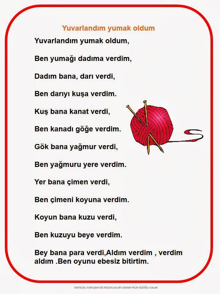 DİL , KONUŞMA ve SES BOZUKLUKLARI UZMANI PELİN KİŞİOĞLU KALAN: Tekerlemeler