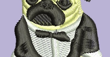 Perrito pug con smoking en diseño de bordado | El Señor Puntada